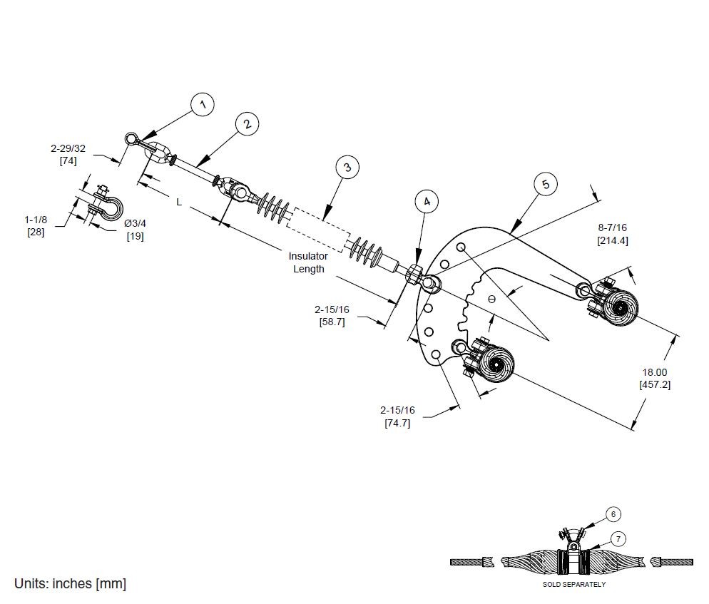 I-String Assembly - Angled Suspension, Twin-Bundle Conductor, 50K