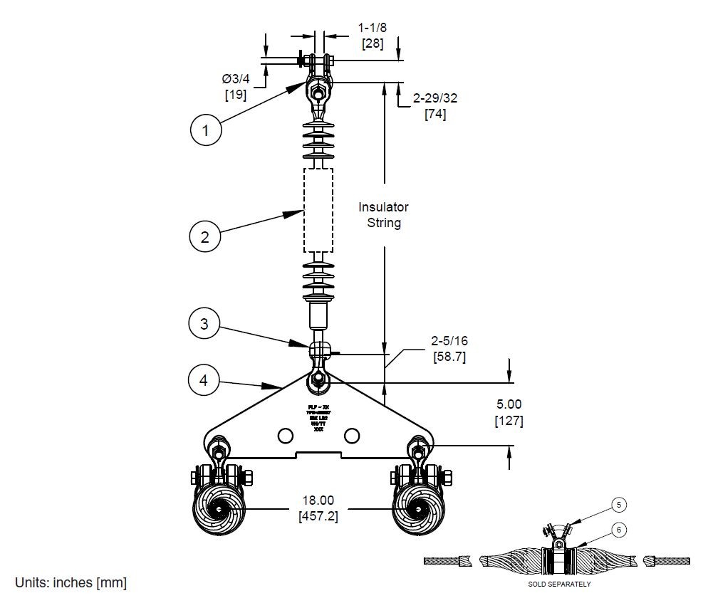 I-String Assembly - Tangent Suspension, Twin-Bundle Conductor, 50K